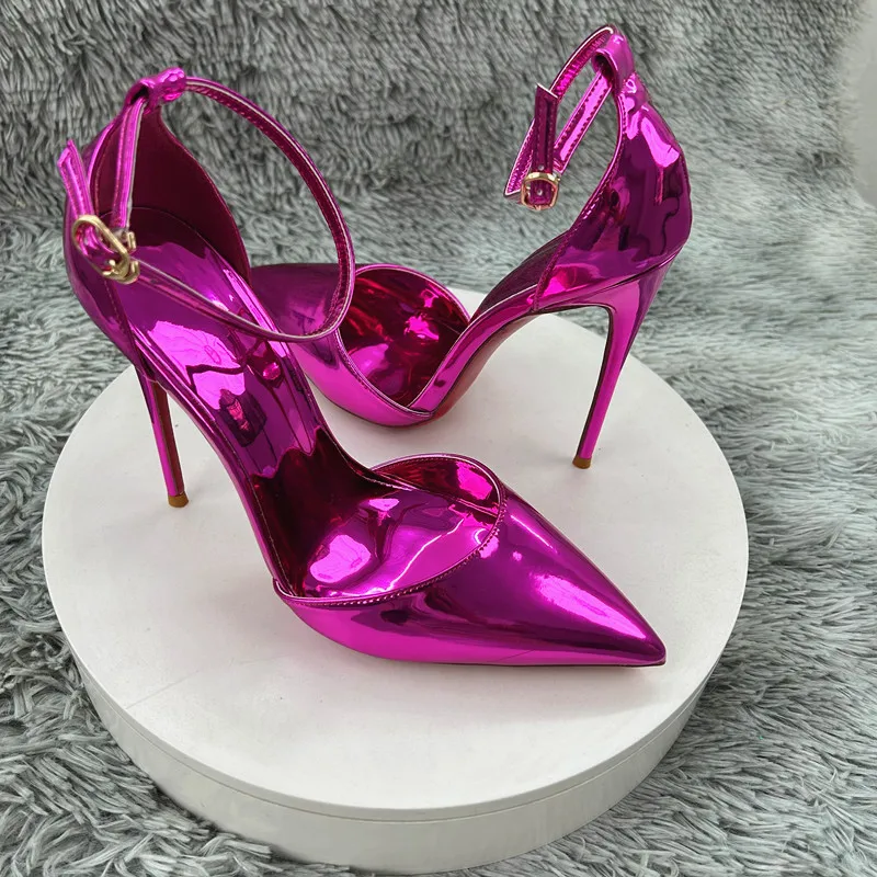 New Laser Rose Red 12cm High Heels for Women, Thin Heels, Pointed ...