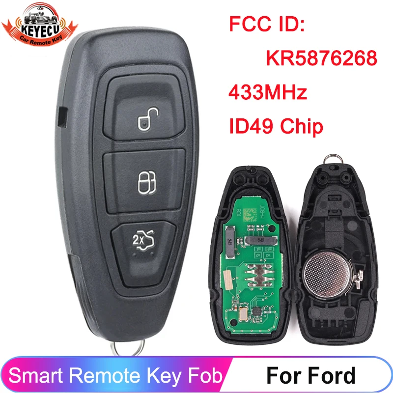 Full Smart 3 Buttons Remote Key Fob 433MHz ID49 PCF7953 Chip For Ford ...