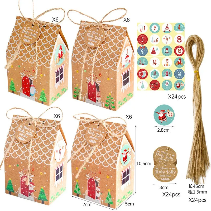 24pcs-Christmas-House-Shape-Candy-Boxes-Cookie-Packaging-Boxes-With ...