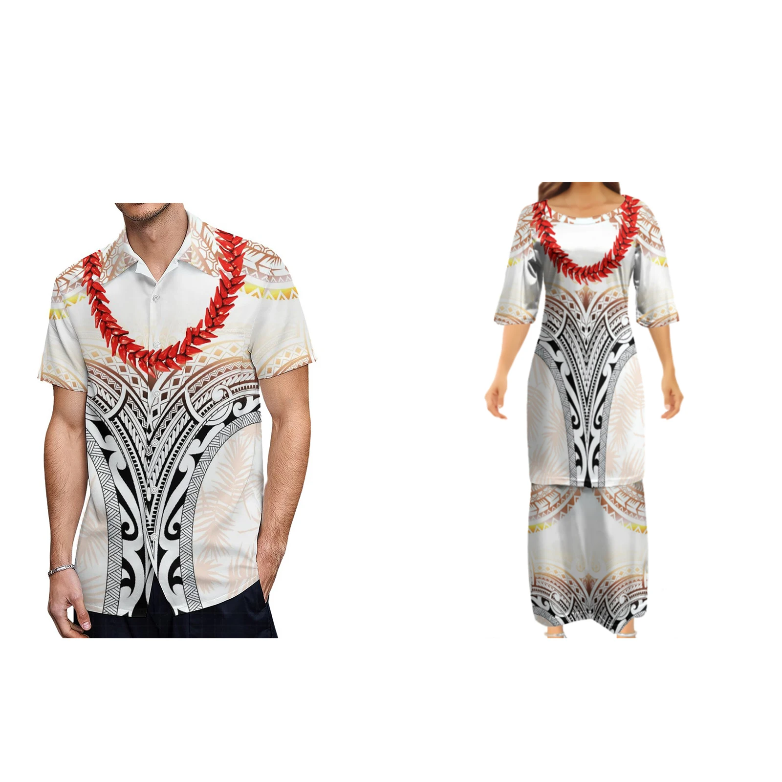 Polynesian Tribal Sublimation Print Half Sleeve Samoa Necklace Puletasi ...