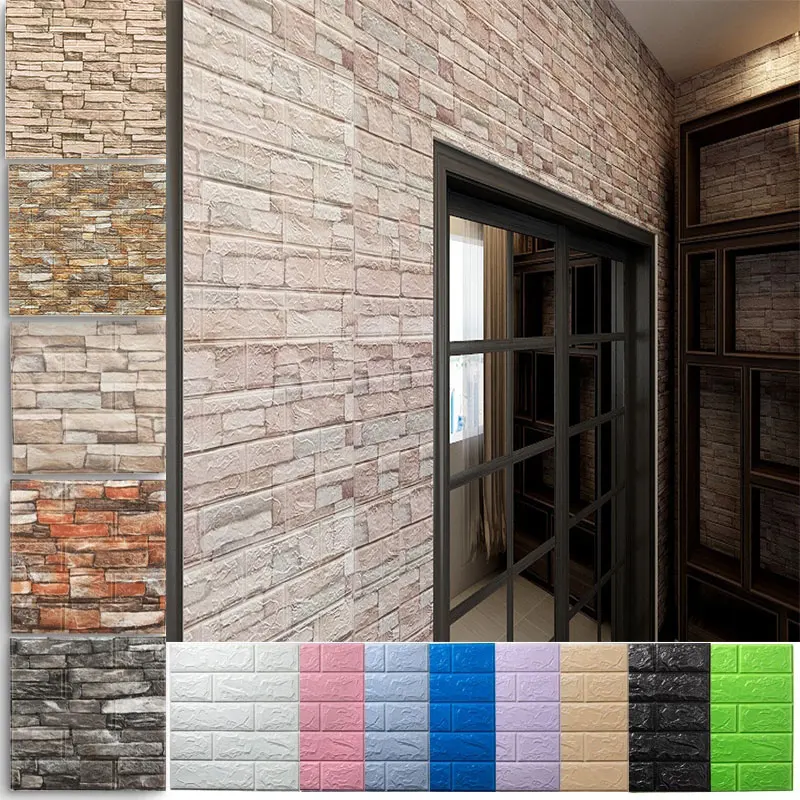 10Pcs DIY Self Adhesive Panels 3D Embossed Wall Stickers Living Room ...