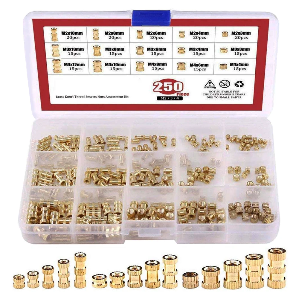 250Pcs-M2-M3-M4-Sert-Double-Pass-Copper-Knurl-Nut-Brass-Insert-Thread ...