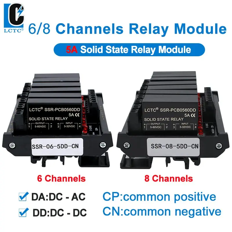 LCTC SSR Relay Module 6/8 Channel Common Positive/Negative DIN Mounted ...