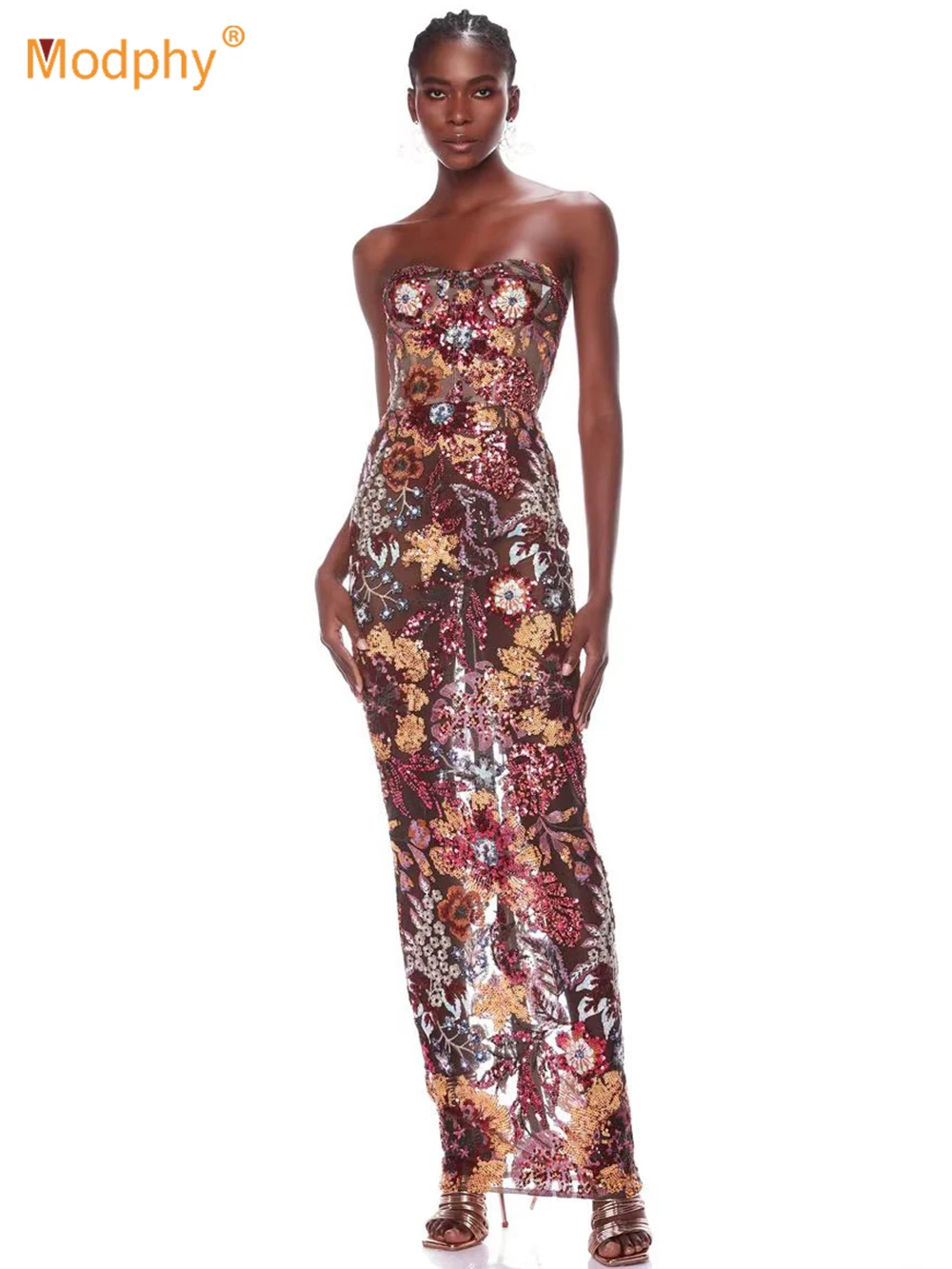Sexy-Strapless-Perspective-Mesh-Embroidery-Shiny-Sequins-Tight-Long ...
