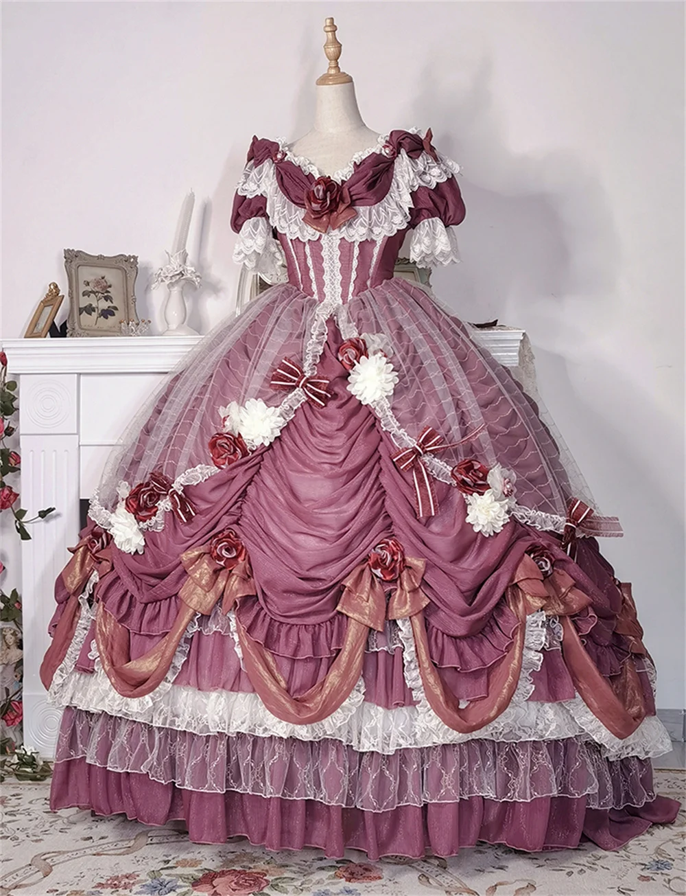 Luxury-Queen-Marie-Antoinette-Costume-Romantic-Rose-Puffy-Prom-Dress ...