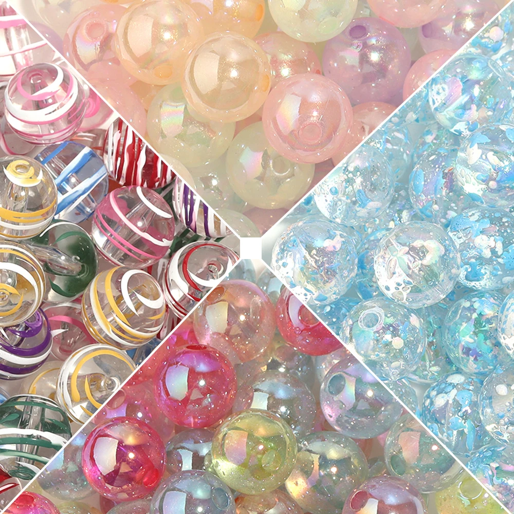 10pcs-16mm-Acrylic-Round-Bead-Mix-Plated-Color-Stripe-Loose-Spacer ...