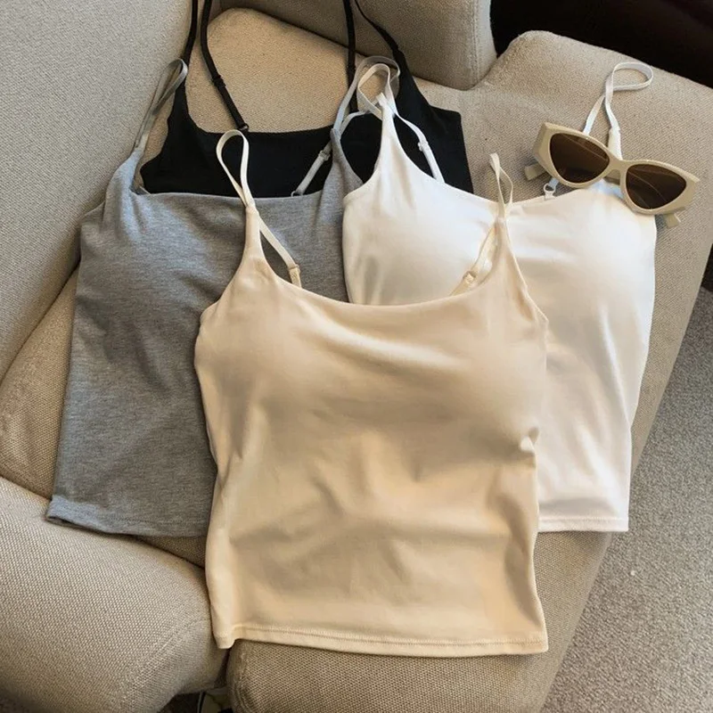New Simple Cotton Summer Sling Camisole Women Girls Crop Top Sleeveless ...