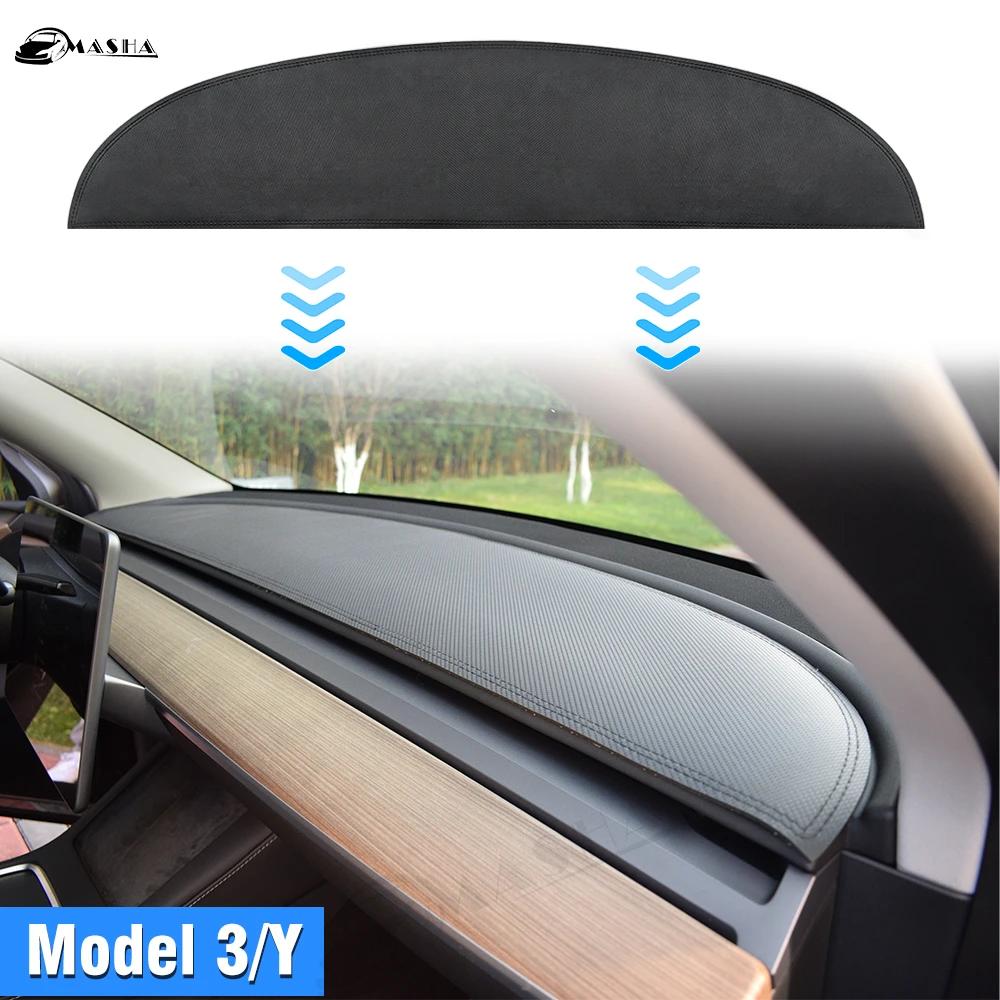 Suede Car Dashboard Pad For Tesla Model 3 Y 2017- 2023 Leather Dash Mat ...
