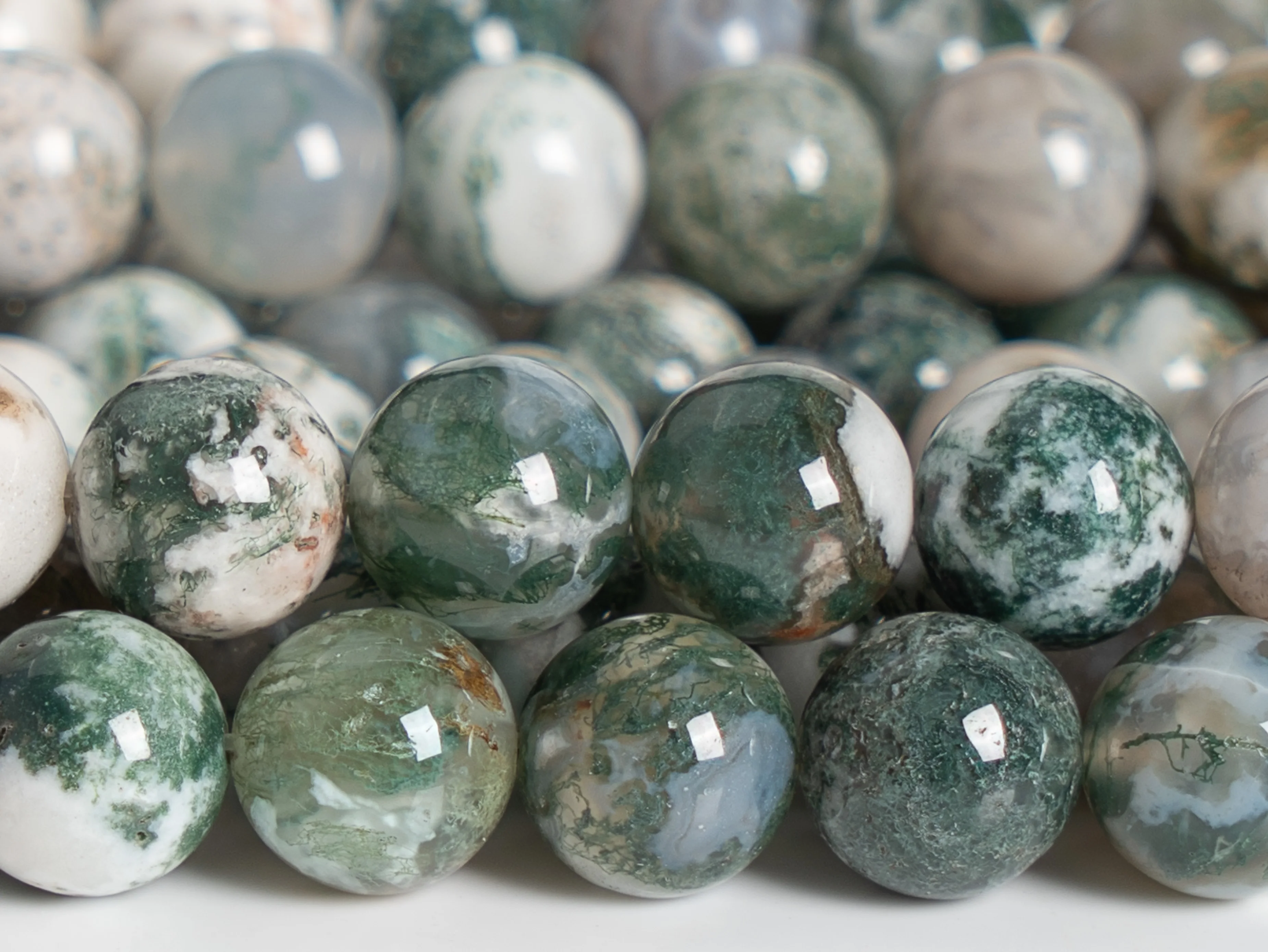 Genuine Natural Green & White Moss Agate Beads Grade AA Gemstone Round ...