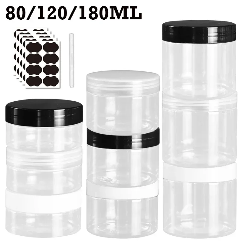 36pcs 80/120/180ml Clear Plastic Jar With Lid Empty Cosmetic Container ...