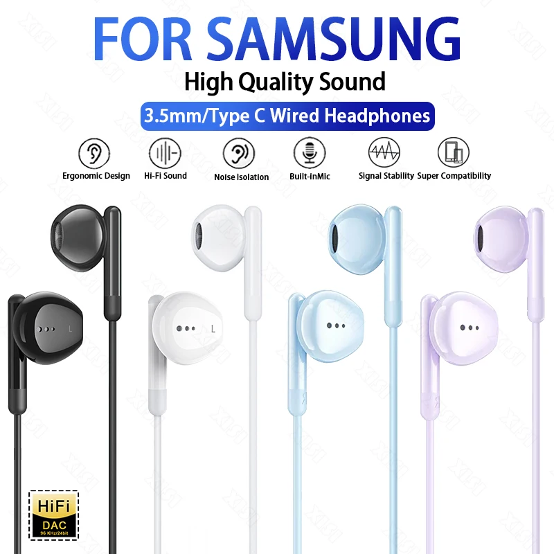 For-Samsung-USB-Type-C-Earphones-In-ear-Mic-3-5-MM-Headphones-Wired ...