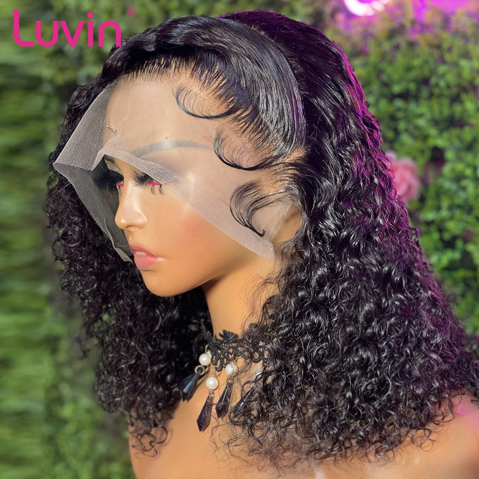 Luvin-Short-Bob-Wig-Front-Hman-Hair-Wigs-Curly-Deep-Wave-13x6-Lace ...
