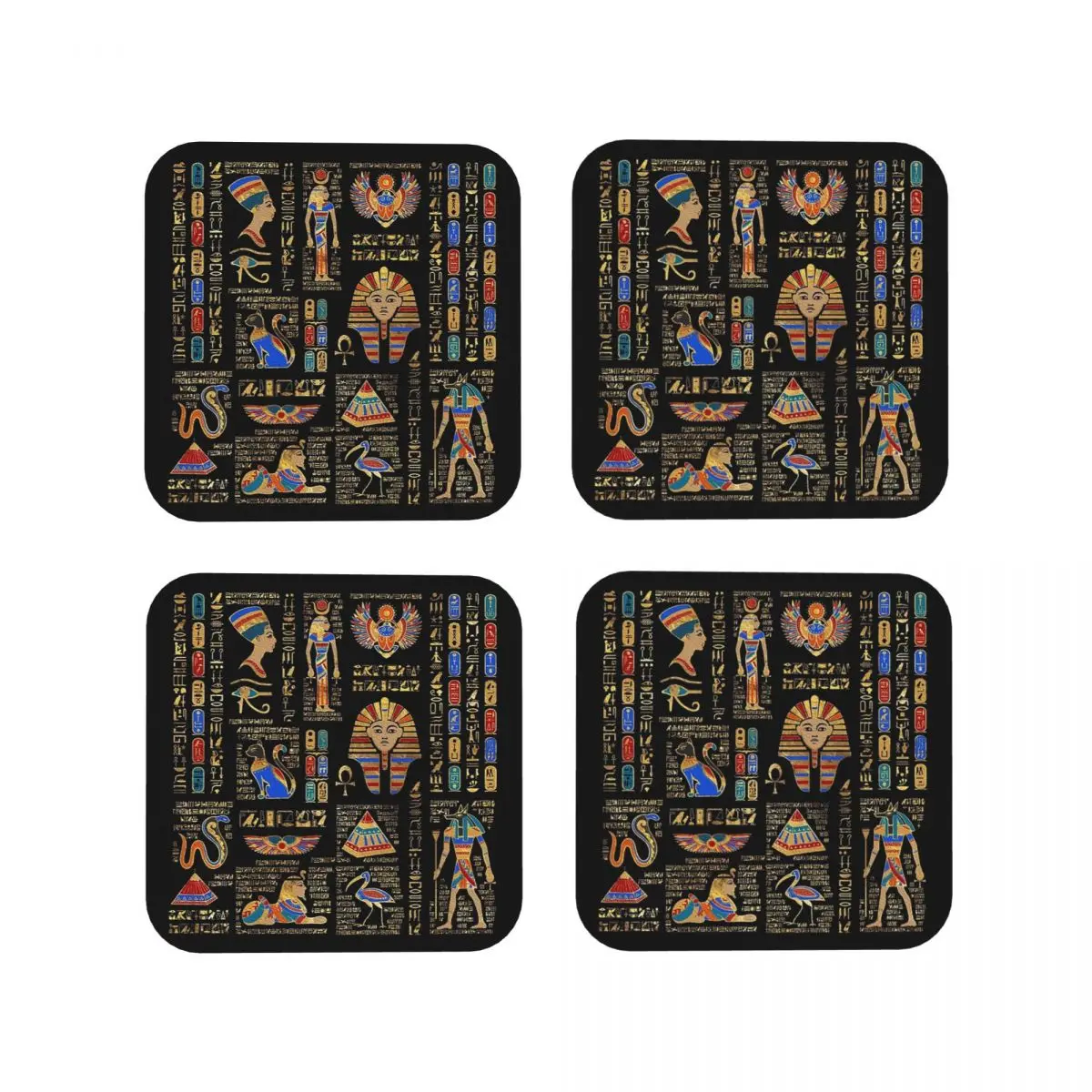 Egyptian-Hieroglyphs-And-Deities-On-Black-Coasters-Kitchen-Placemats ...
