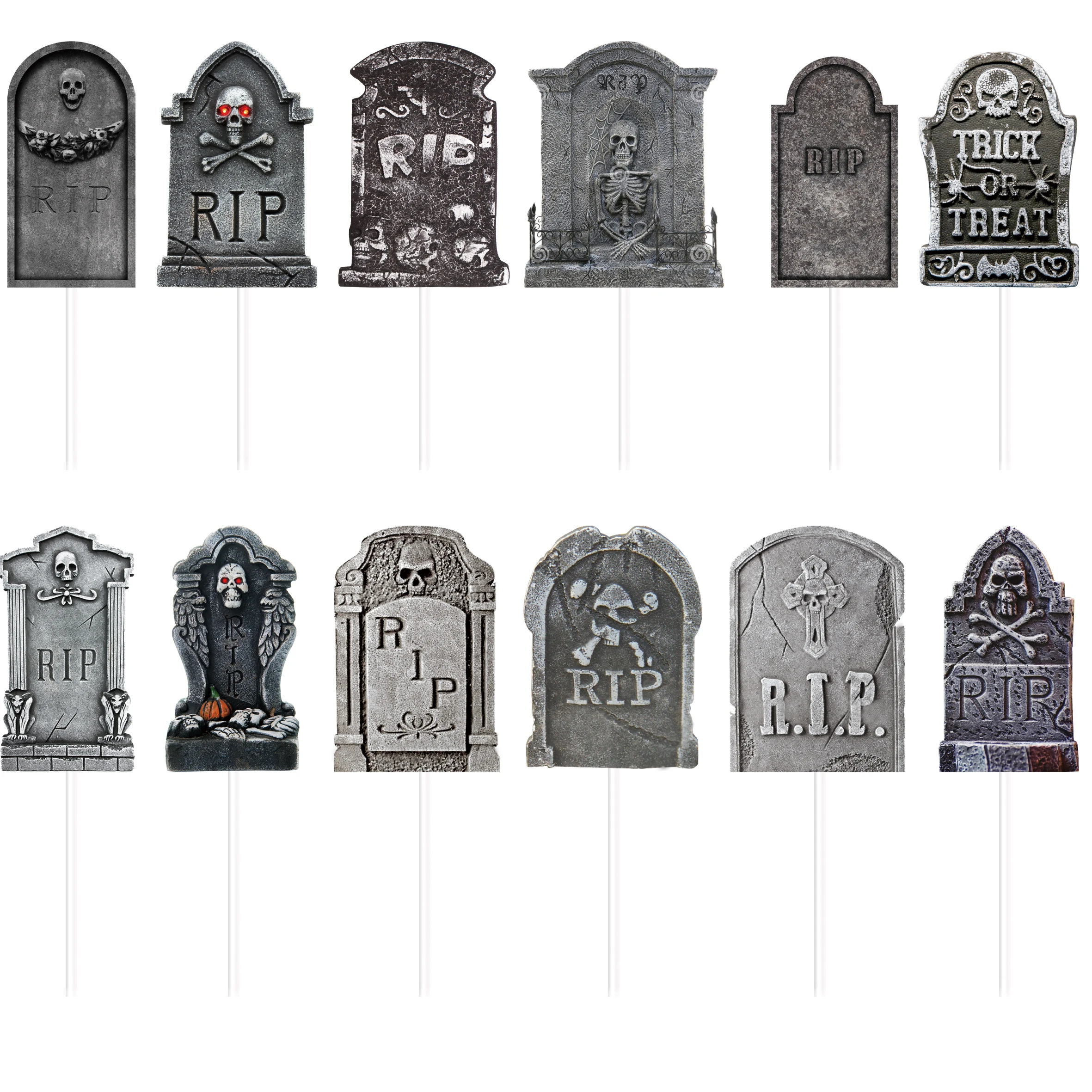 12-48pcs-Halloween-Tombstone-Cupcake-Topper-Scary-Skeleton-RIP-Dessert ...