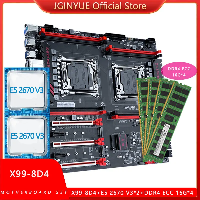 JGINYUE X99 Dual U Motherboard LGA 2011-3 Set Kit With Intel Xeon E5 ...