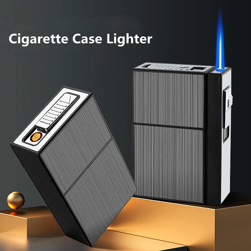 Can-Hold-20-New-Metal-Cigarette-Case-Flashlight-USB-Lighter-Windproof ...