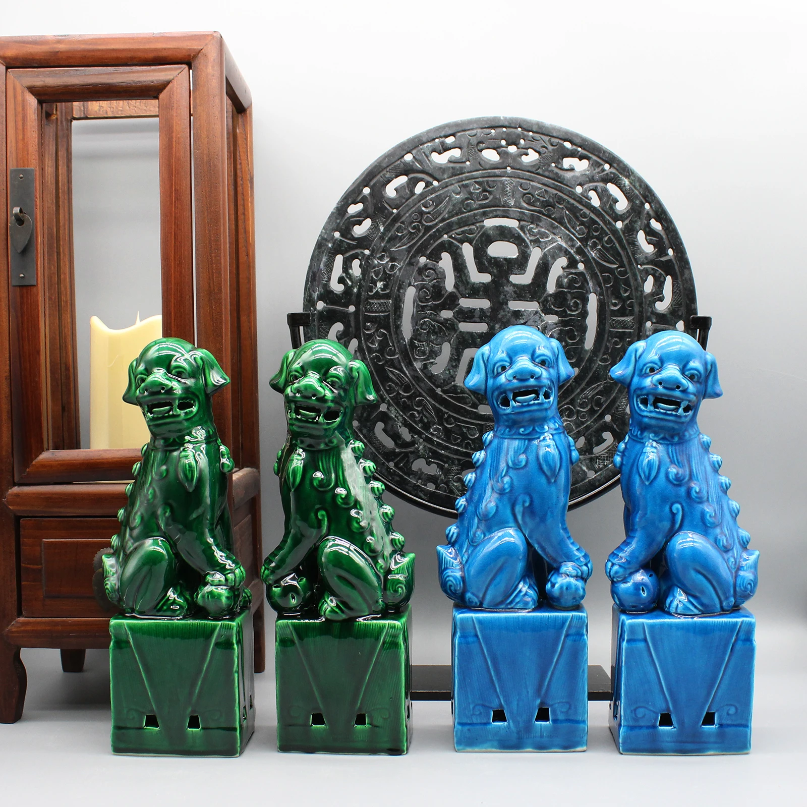 Pair Of Foo Dogs, Fu Dogs, Buddha Dogs, Chinese Guardian Lions, Ceramic ...