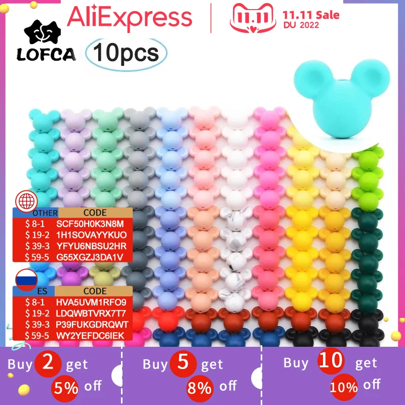 Lofca 10pcs Silicone Teething Mouse Beads Baby Teether Beads Food Grade Silicone Beads Bpa Free ...