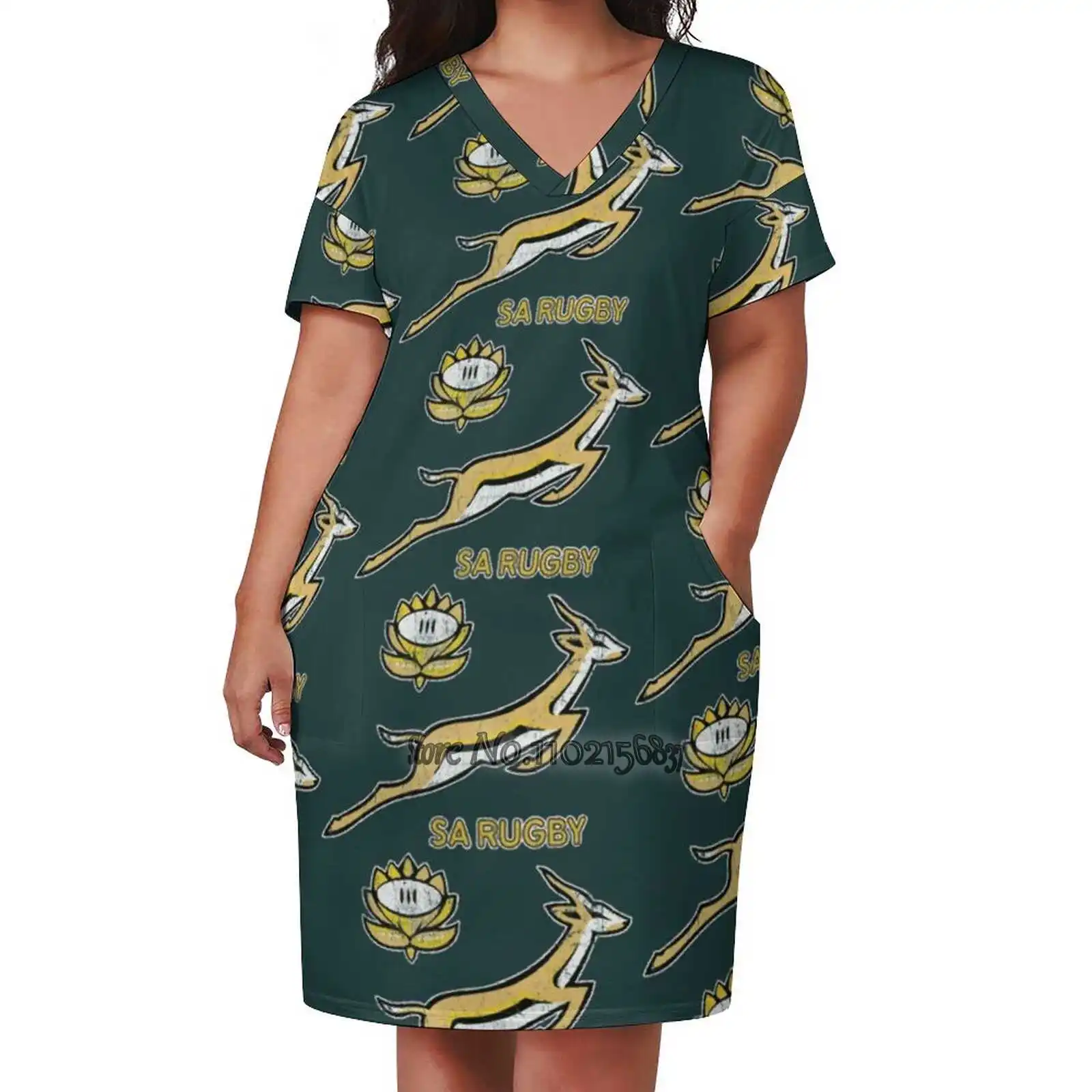 Sa-Rugby-Vintage-Springbok-Logo-Sexy-V-Neck-Dress-Fashion-Casual ...