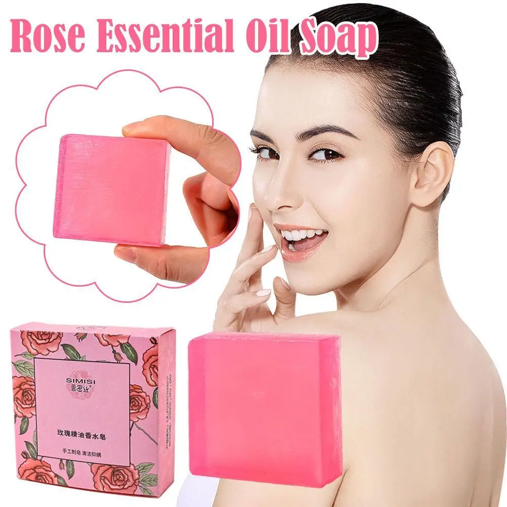 Pink-Rose-Essential-Oil-Soap-Bar-Gentle-Skin-Cleanser-Handmade-Face ...