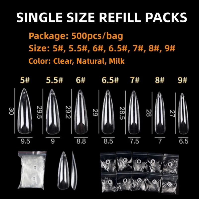 500pcs-Full-Cover-Long-Stiletto-False-Nails-REFILL-Packs-Single-Size-5 ...