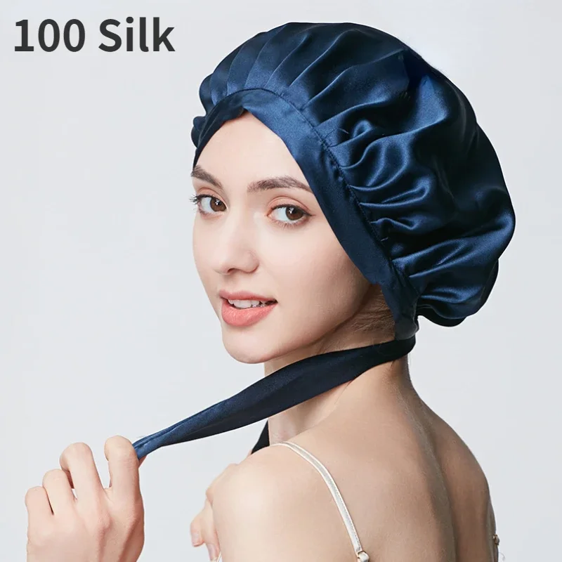 Pure-Silk-Hair-Bonnets-For-Women-Sleeping-Cap-Luxury-Natual-Silk-Sleep ...