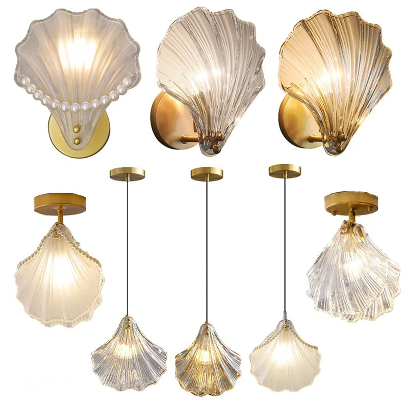 Modern Sea Shell LED Wall Lamps Pendant Lights Glass Lampshade Indoor ...