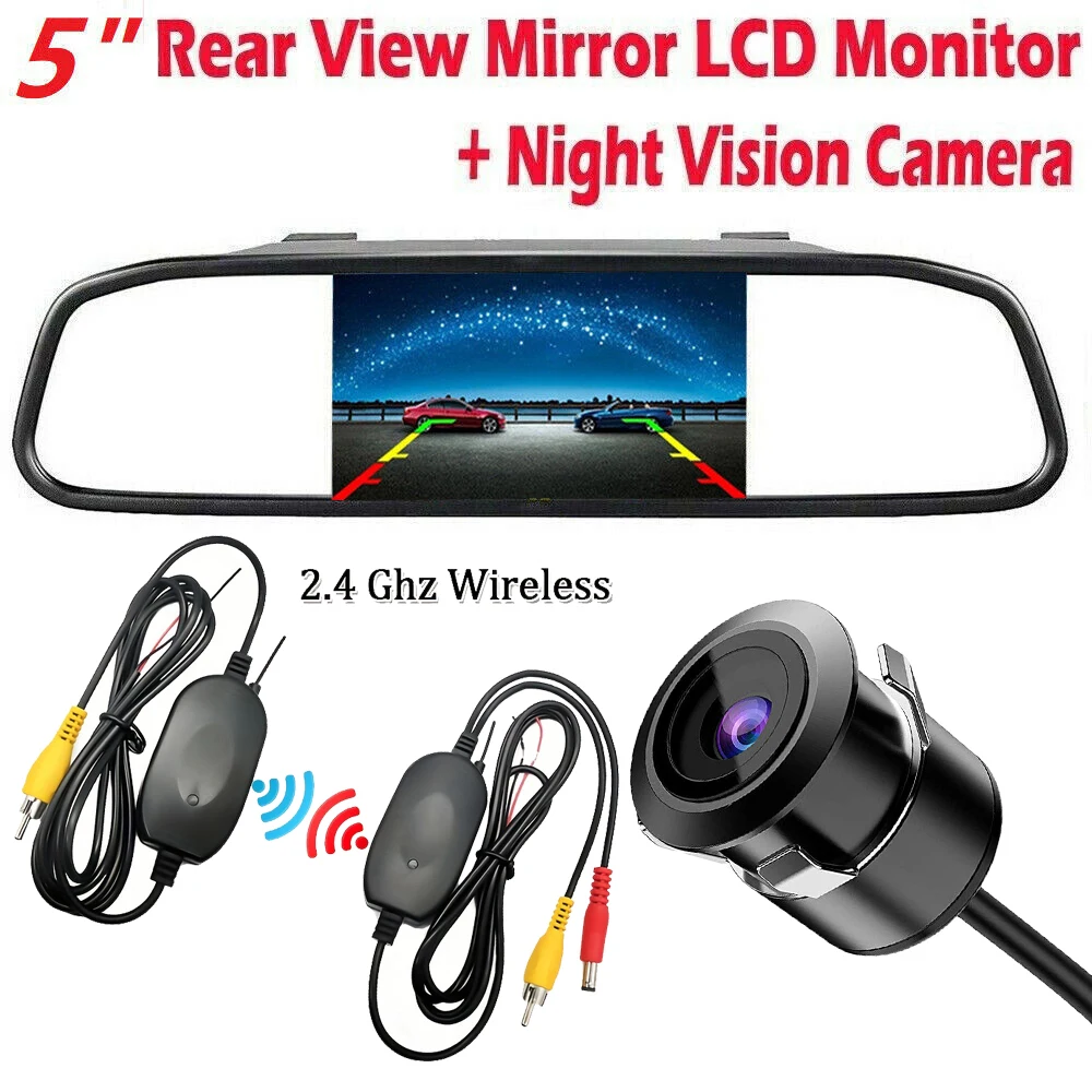 Wireless-5-inch-Rear-View-Mirror-Monitor-Car-Backup-Camera-Kit-Night ...