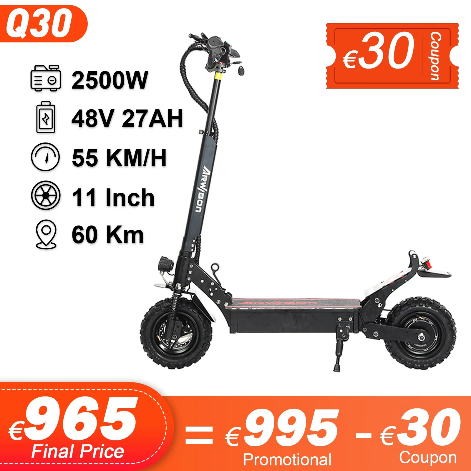 Q30-2500W-Electric-Scooter-55KM-H-Fast-Speed-Disc-Brake-11-Inch-Off ...