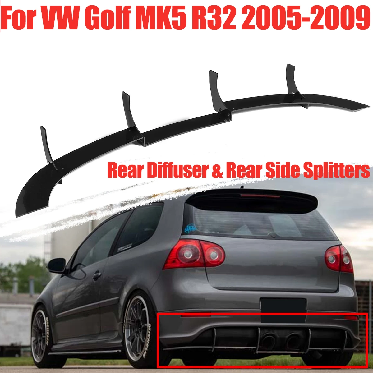 Balck-Car-Rear-Diffuser-Lip-Rear-Side-Splitters-For-VW-For-Golf-MK5-R32 ...