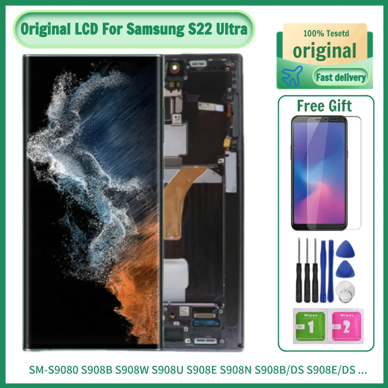 6.8" Original Lcd For Samsung Galaxy S22 Ultra Lcd 5g S908b S908e S908u ...