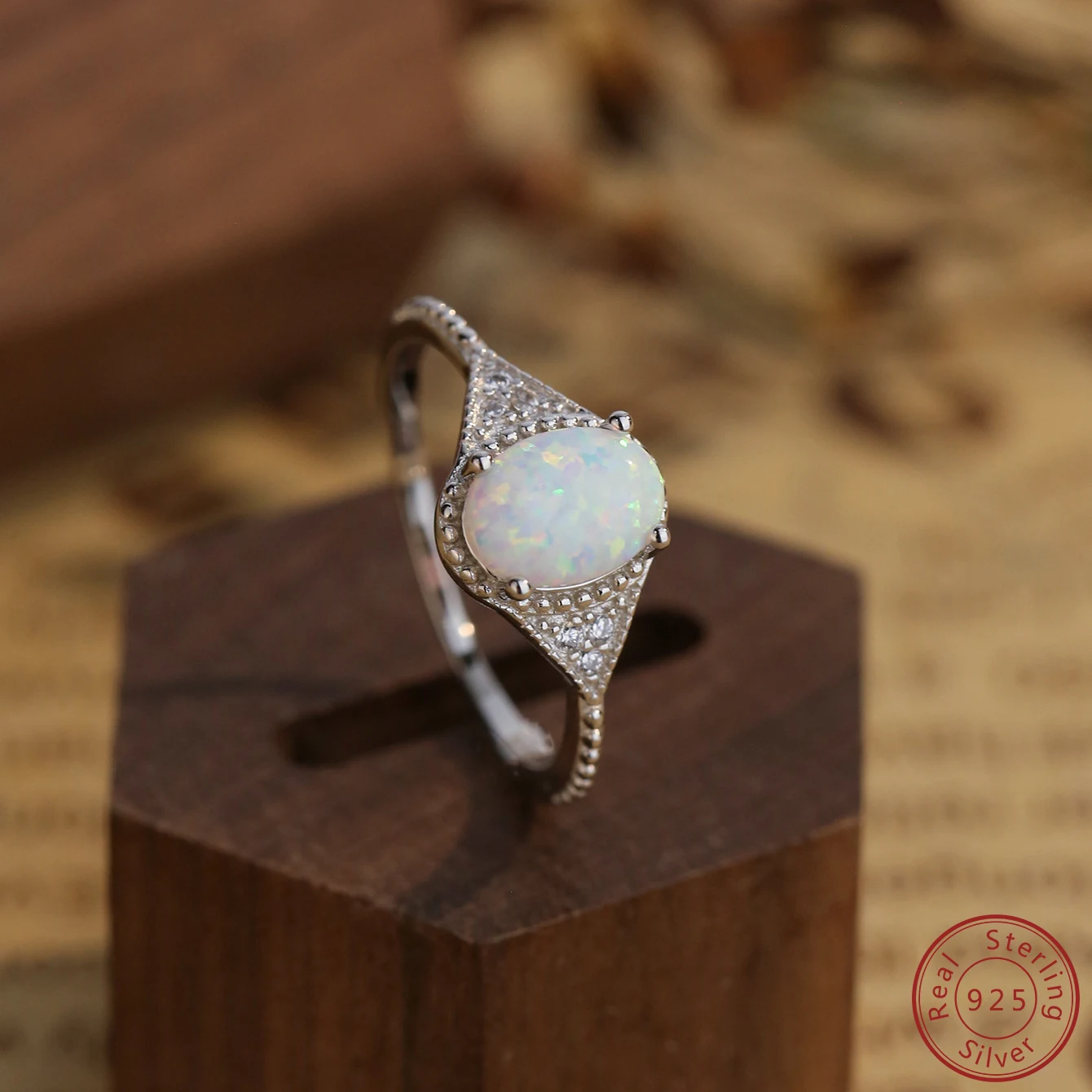 2023-European-and-American-925-Sterling-Silver-Conical-White-Opal-Stone-ring-Party-Christmas ...