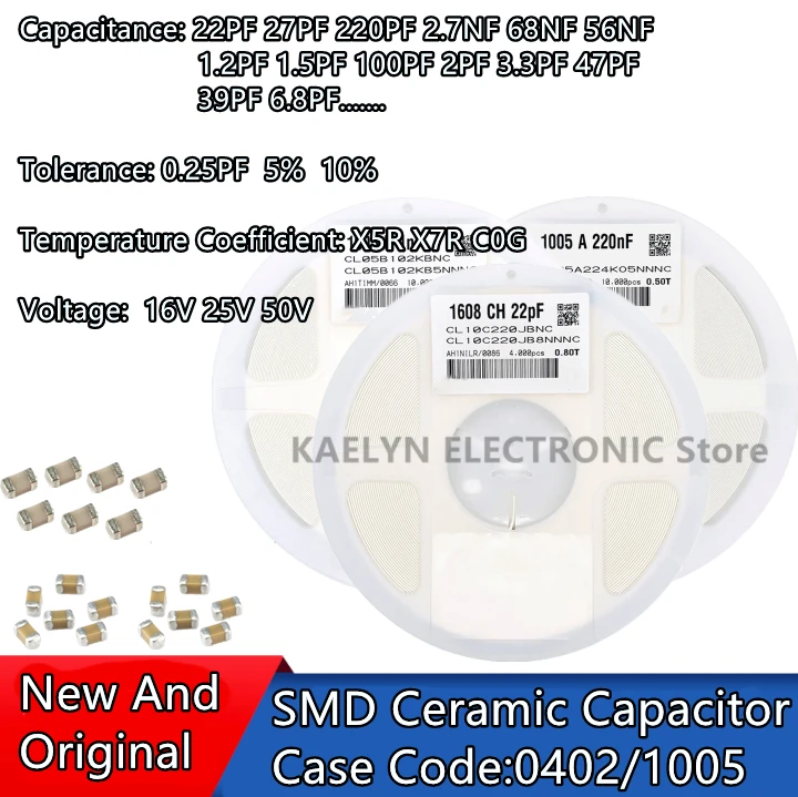 10KPCS 0402 SMD CAPACITOR 6.8PF 5.6PF 4.7PF 2.7NF 1.5NF 6.8NF 22NF 47NF ...
