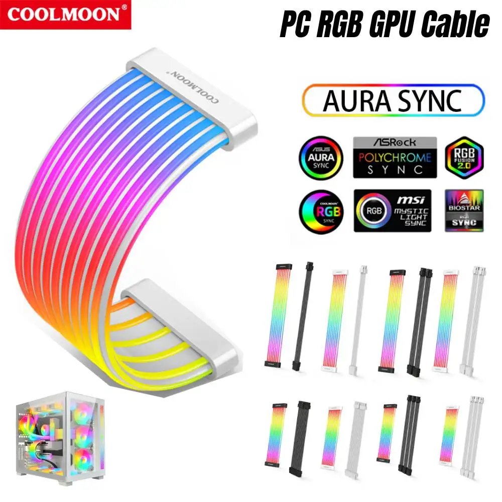 COOLMOON-Cable-de-GPU-RGB-ARGB-para-PC-tira-de-luz-RGB-Cables-de-PSU ...
