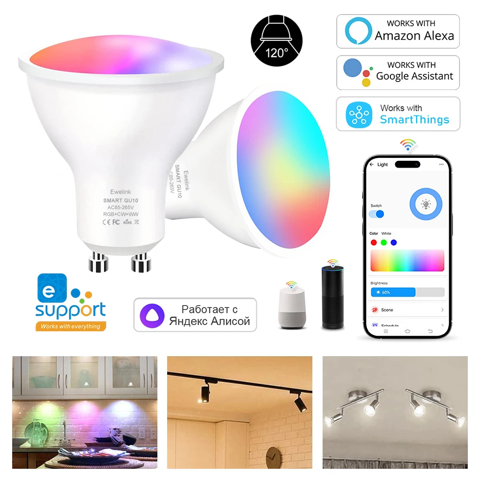 ZigBee GU10 WIFI Smart LED Bulbs 5W LED Lamp 100 to 240V RGB C+W ...