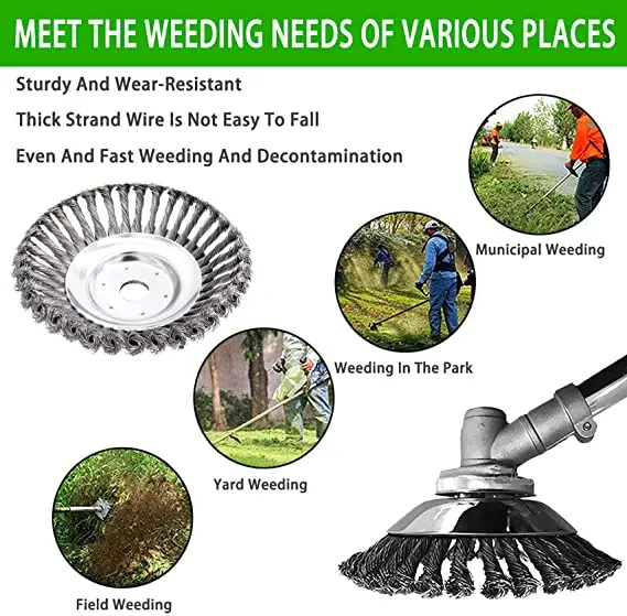 Tondeuse,Tête de tondeuse à brosse avec roue en fil d'acier, 8 pouces ...