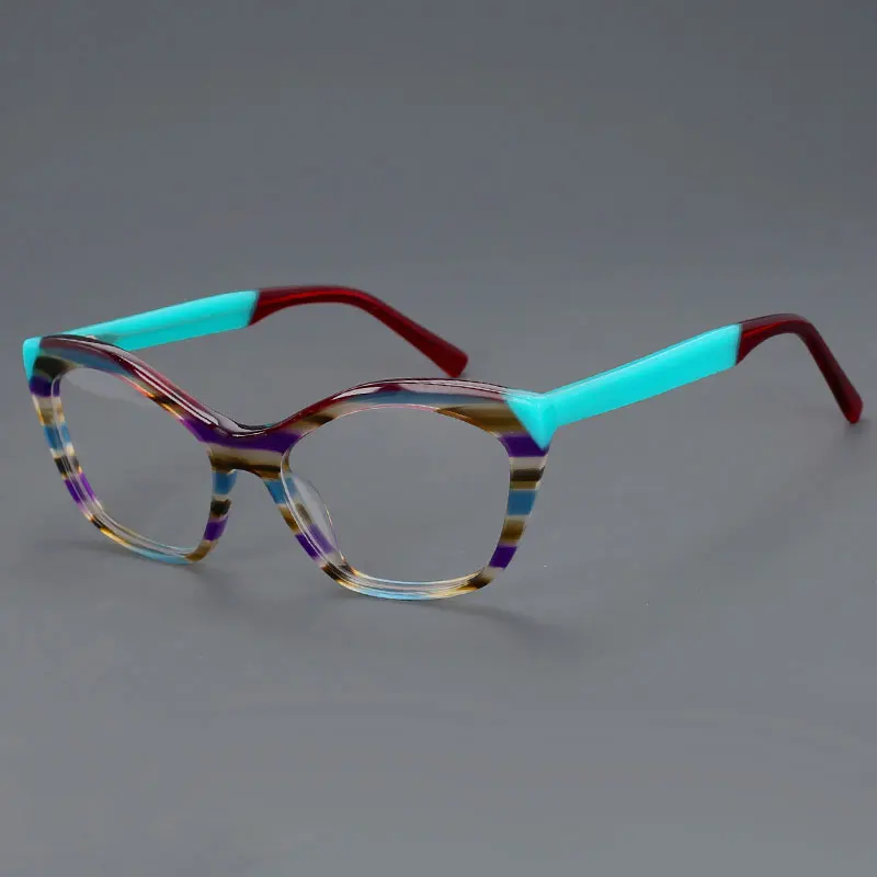 56527-New-Colorful-Stripe-Acetate-Fiber-Eyeglass-Frame-for-Women-Cat ...