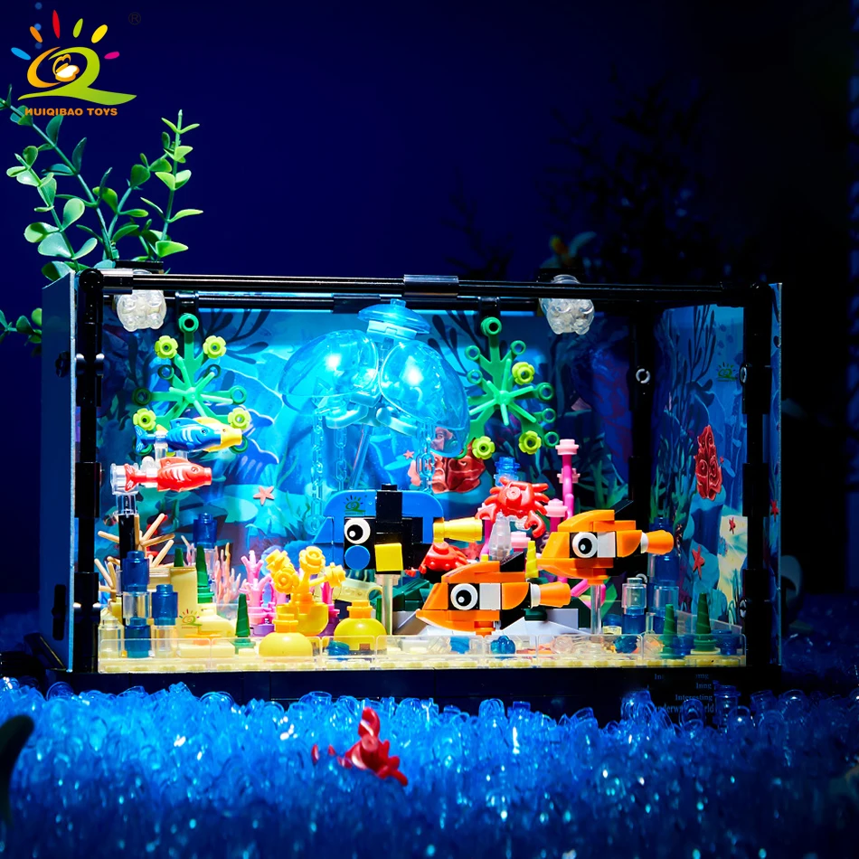 HUIQIBAO-MOC-Fishbowl-Aquarium-Building-Blocks-Sea-Turtle-Fish-Tank ...
