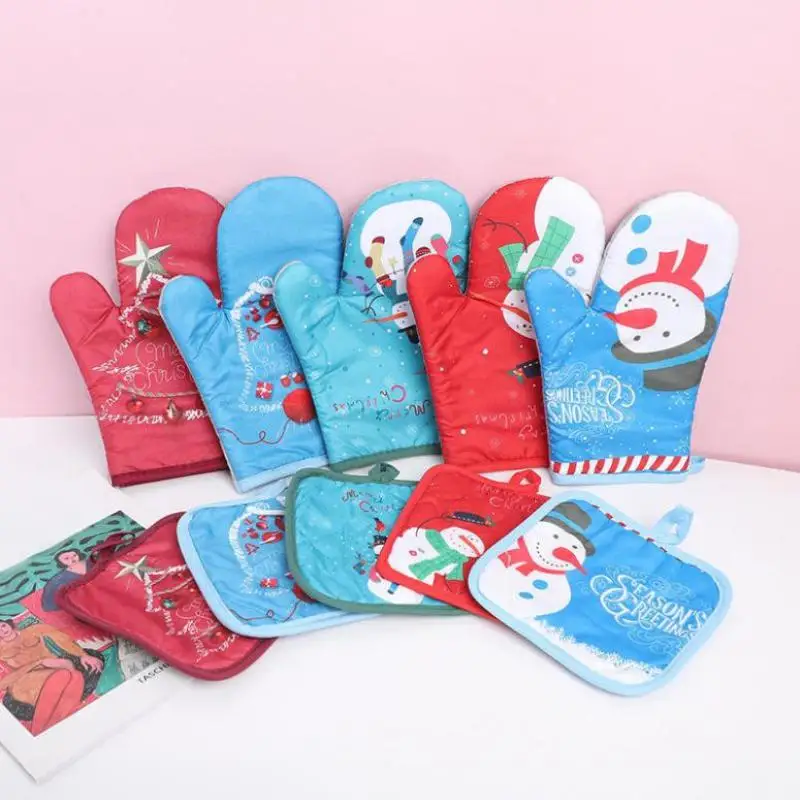 Christmas Oven Gloves Santa Claus Snowman Bell Pattern Insulated Gloves ...