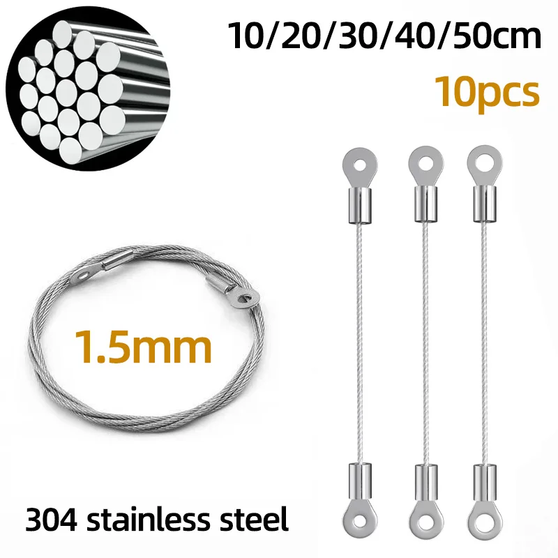 10pcs 1.5mm Stainless Steel Safety Cable with Loops, Heavy Duty Wire ...