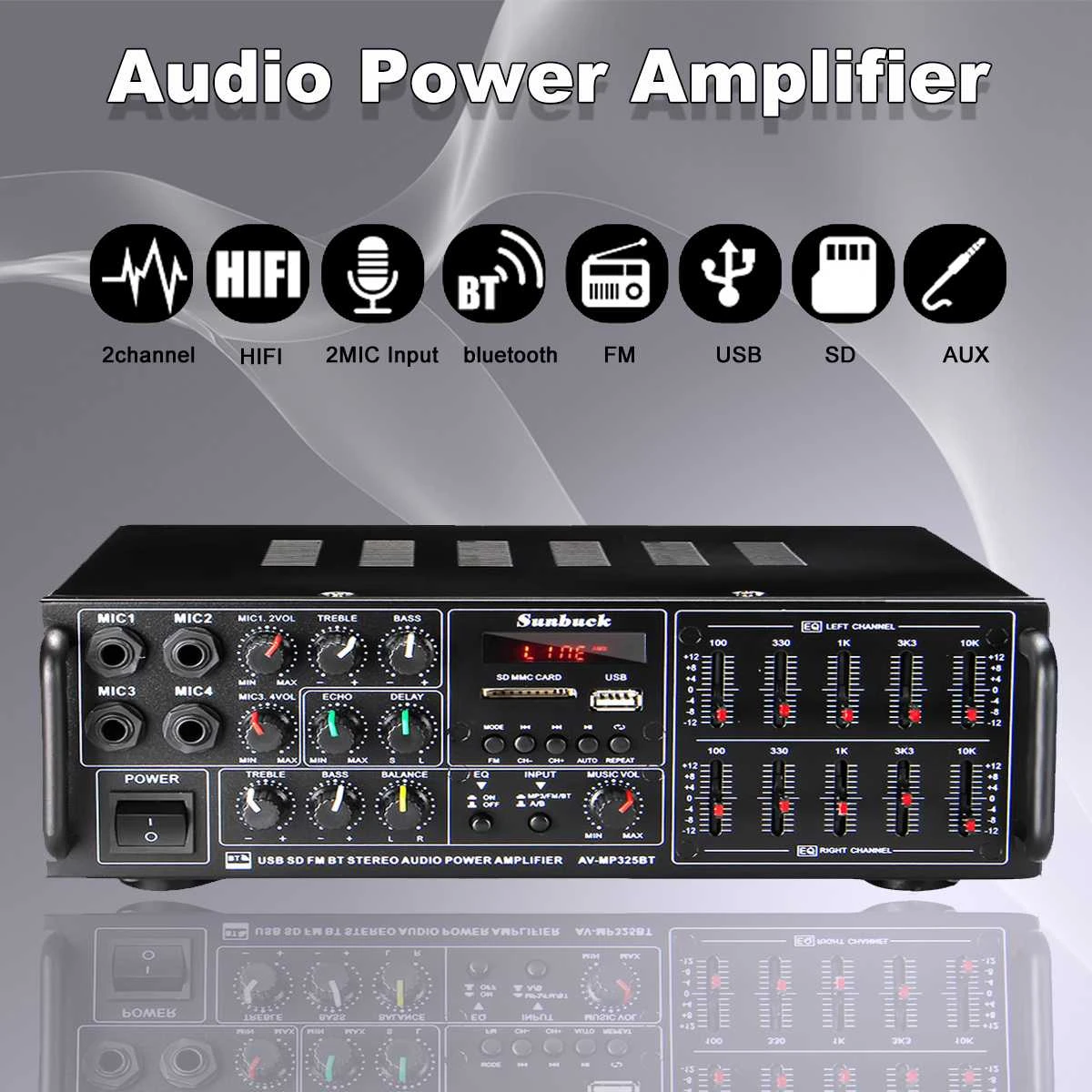 8000W Bluetooth Amplifiers Support 4 Way Microphone Input USB SD FM AUX ...