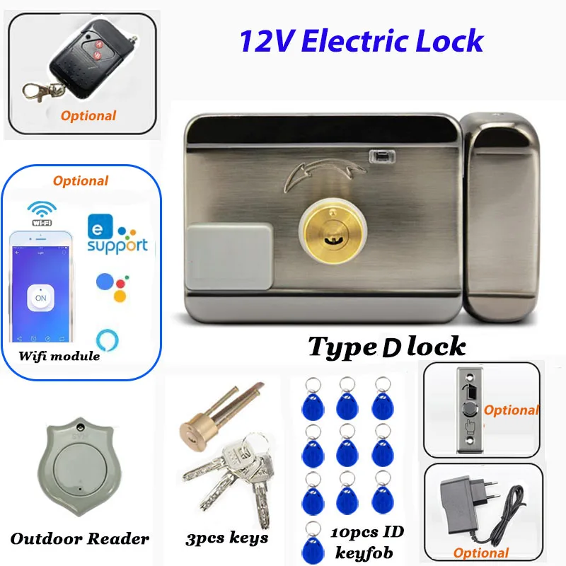 Access Control Lock 12V Electronic Gate Opener Optional Wireless Remote ...