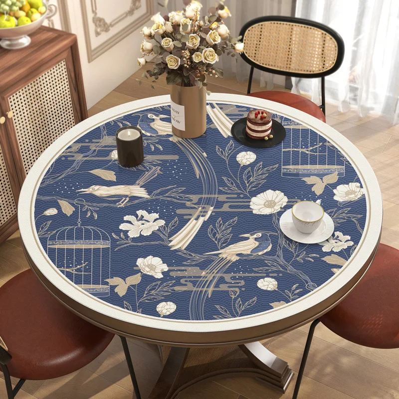Vintage print Custom Round Tablecloth Waterproof Oil Proof Leather ...