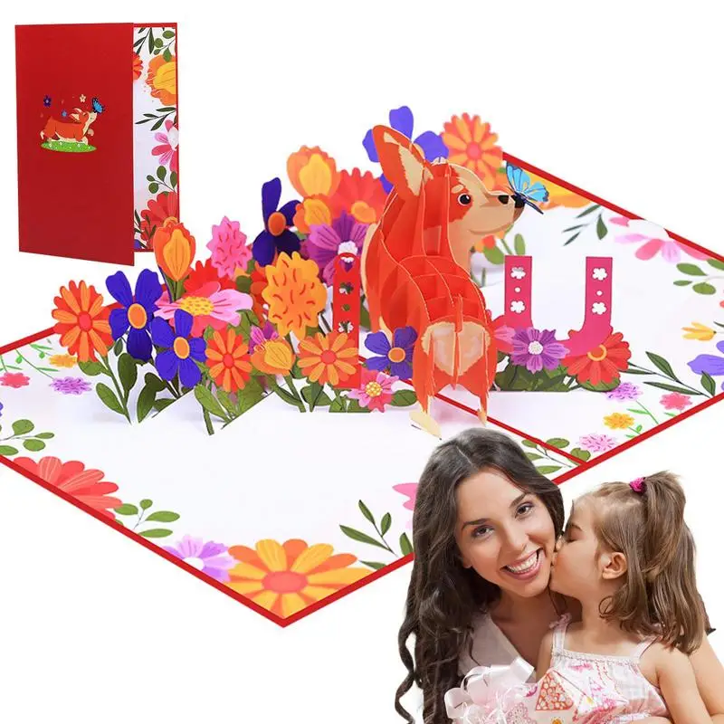 Dog-Pop-Out-Card-3D-Dog-Greeting-Card-With-Flower-Pop-Up-Birthday-Card ...