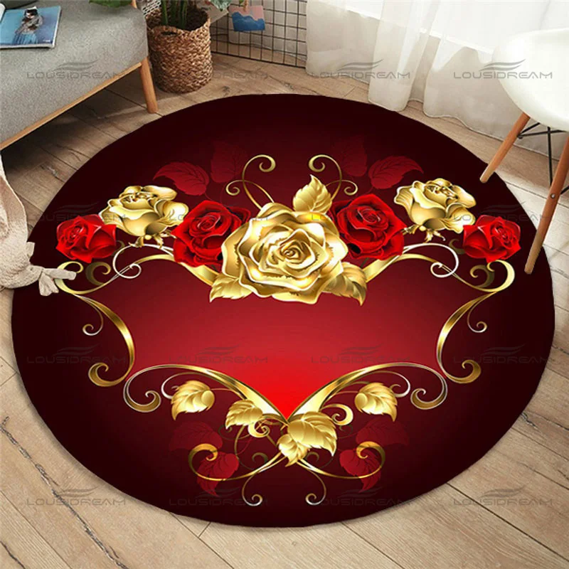 Fashion-Round-Rose-Rug-Home-Anti-Slip-Gold-Rose-Pattern-Floor-Mat ...