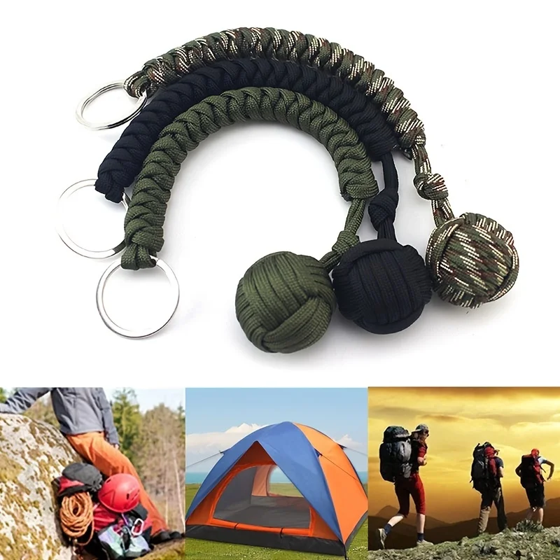 2PCS-Outdoor-Self-Defense-Umbrella-Rope-Monkey-Fist-Steel-Ball-Paracord ...