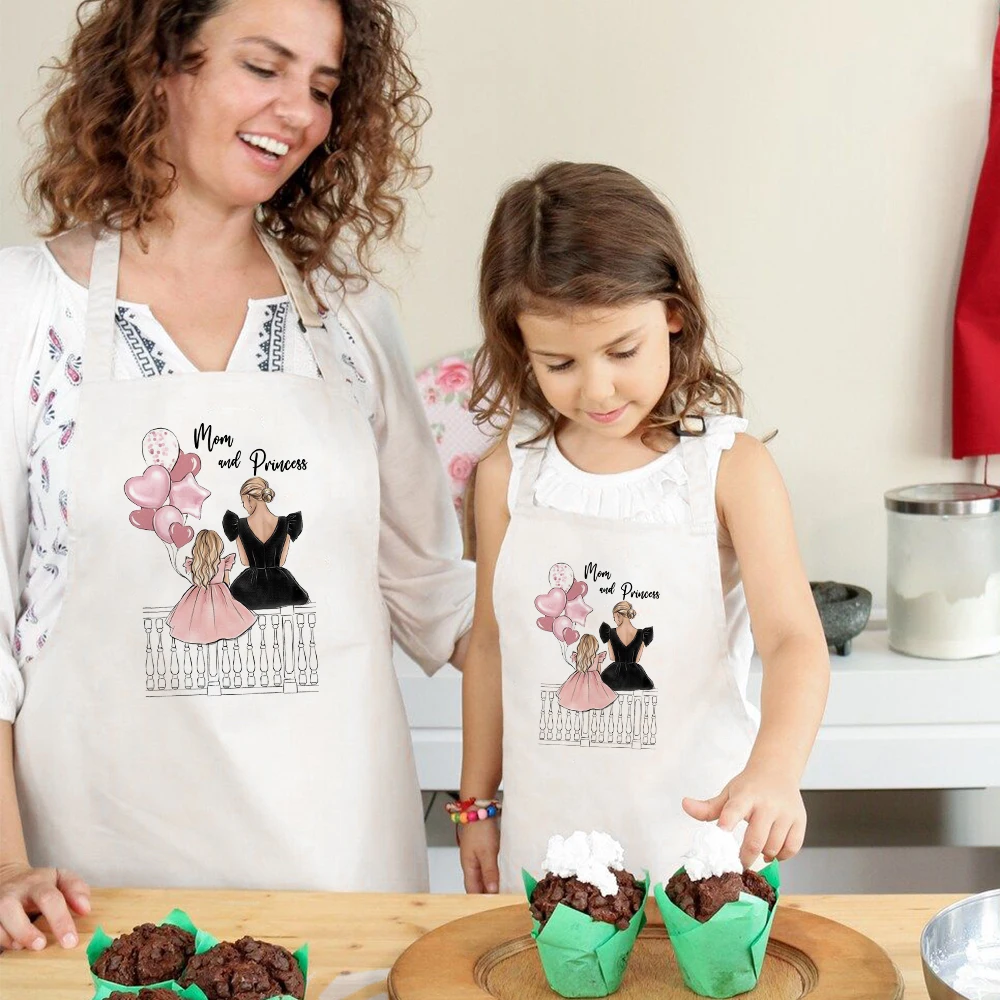 Mom and Princess Print Apron Family Matching Apron Mama Girl Kitchen ...