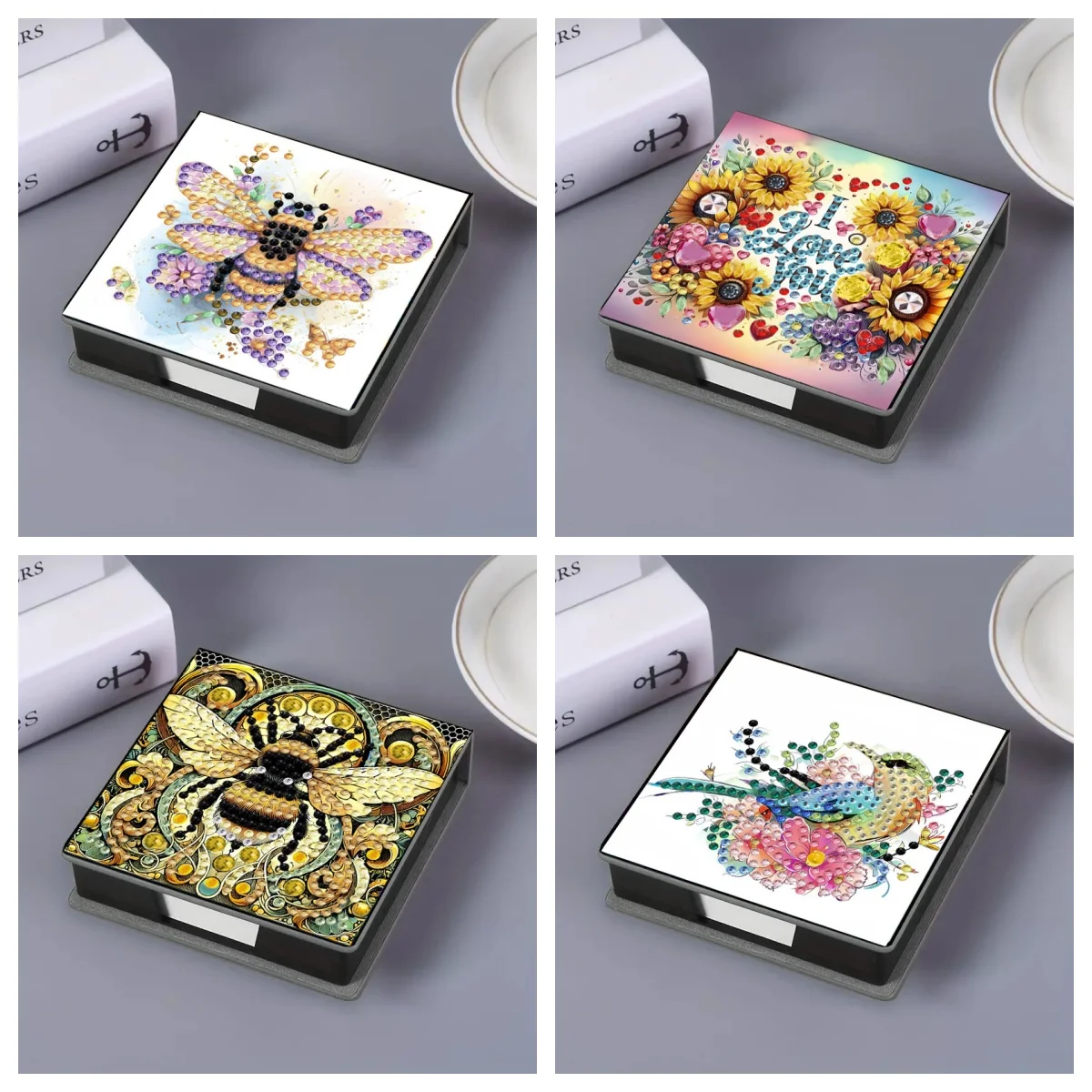 1pcs DIY animal diamond-painted note paper storage box, crystal ...