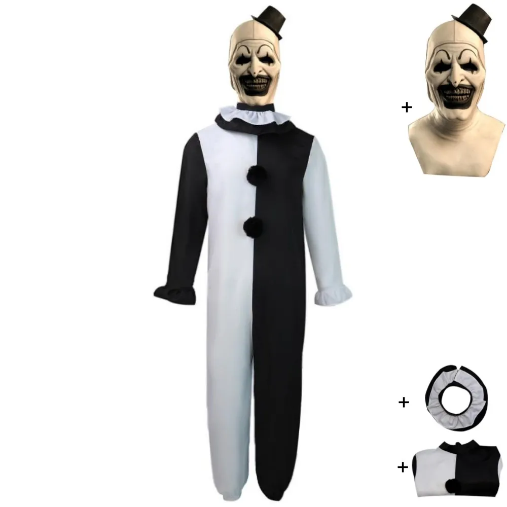 Movie-Terrifier-Art-The-Clown-Cosplay-Costume-Mask-Black-and-White ...