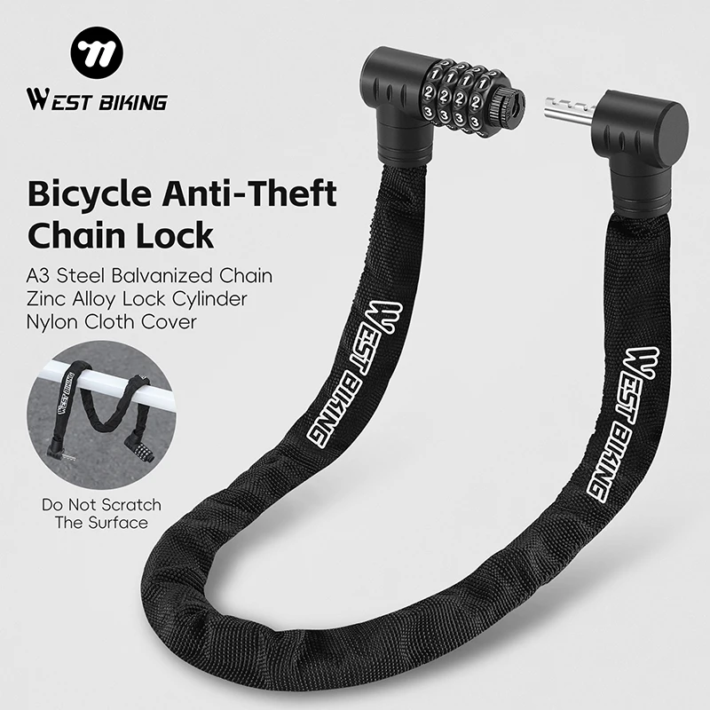 WEST BIKING Bicycle Chain Lock Anti-theft Password/Key MTB Road Bike ...